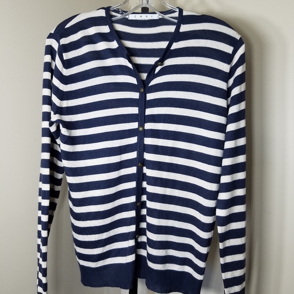 CAbi | Sweaters | French Inspired Cabi Blue Striped Silk Cardigan ...